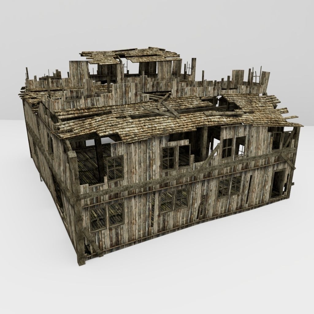 3D model old wood house wrecked VR / AR / low-poly | CGTrader