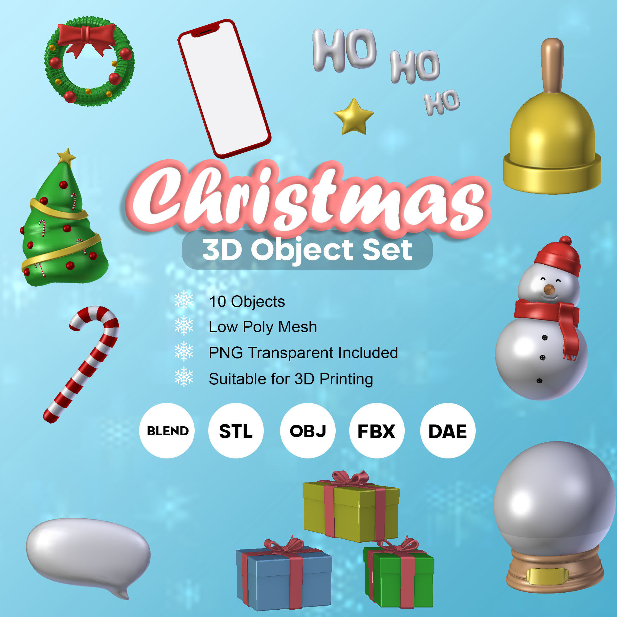 10 3D Christmas Objects 3D model 3D printable | CGTrader