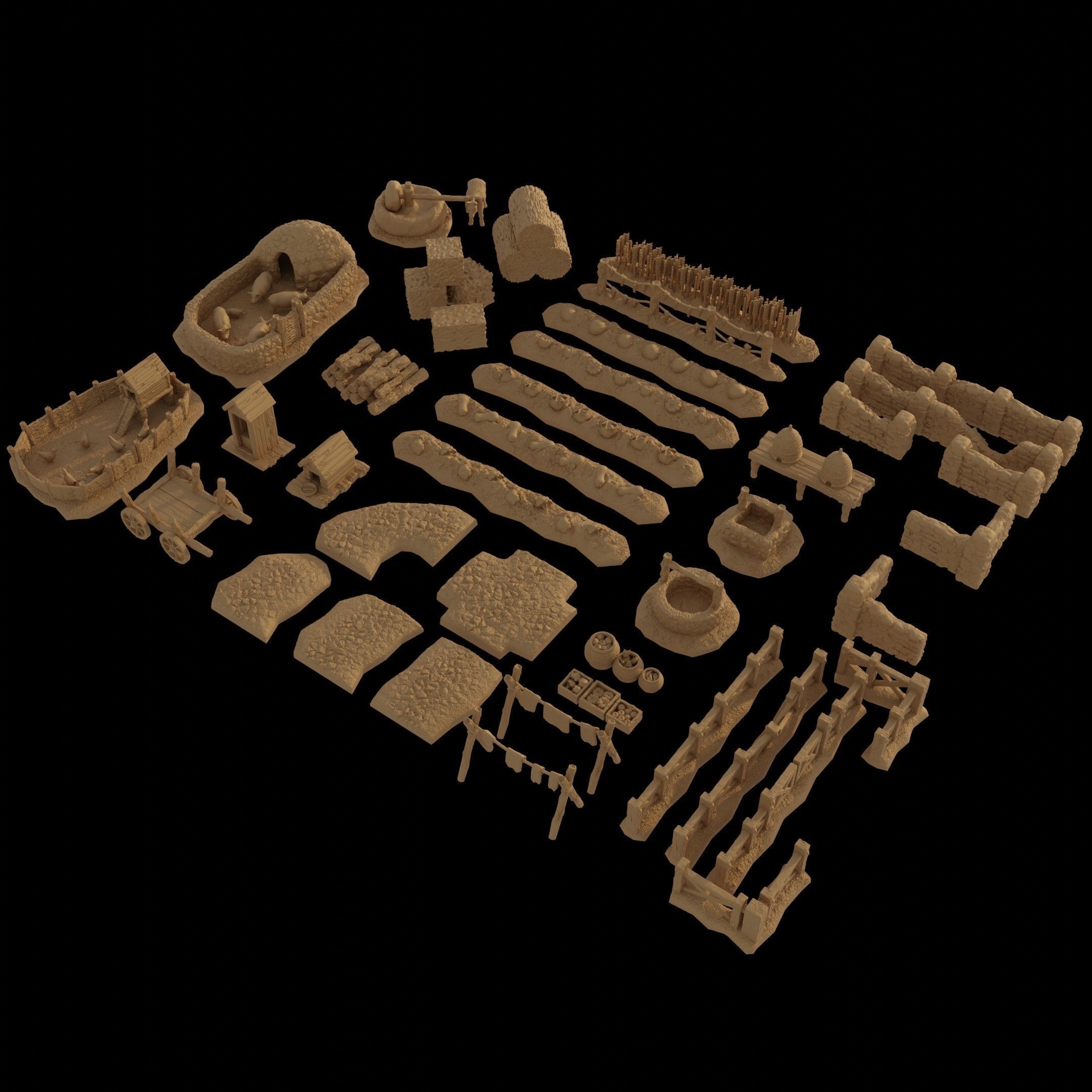 Modular Farmland Pack Tabletop Terrain 28 MM 3D model 3D printable ...