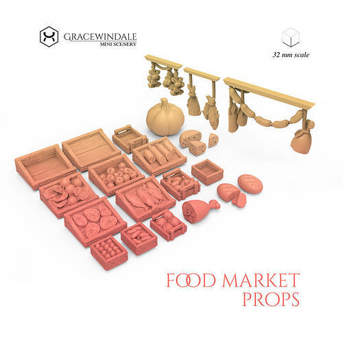 Food Market Props Set 3D model 3D printable | CGTrader