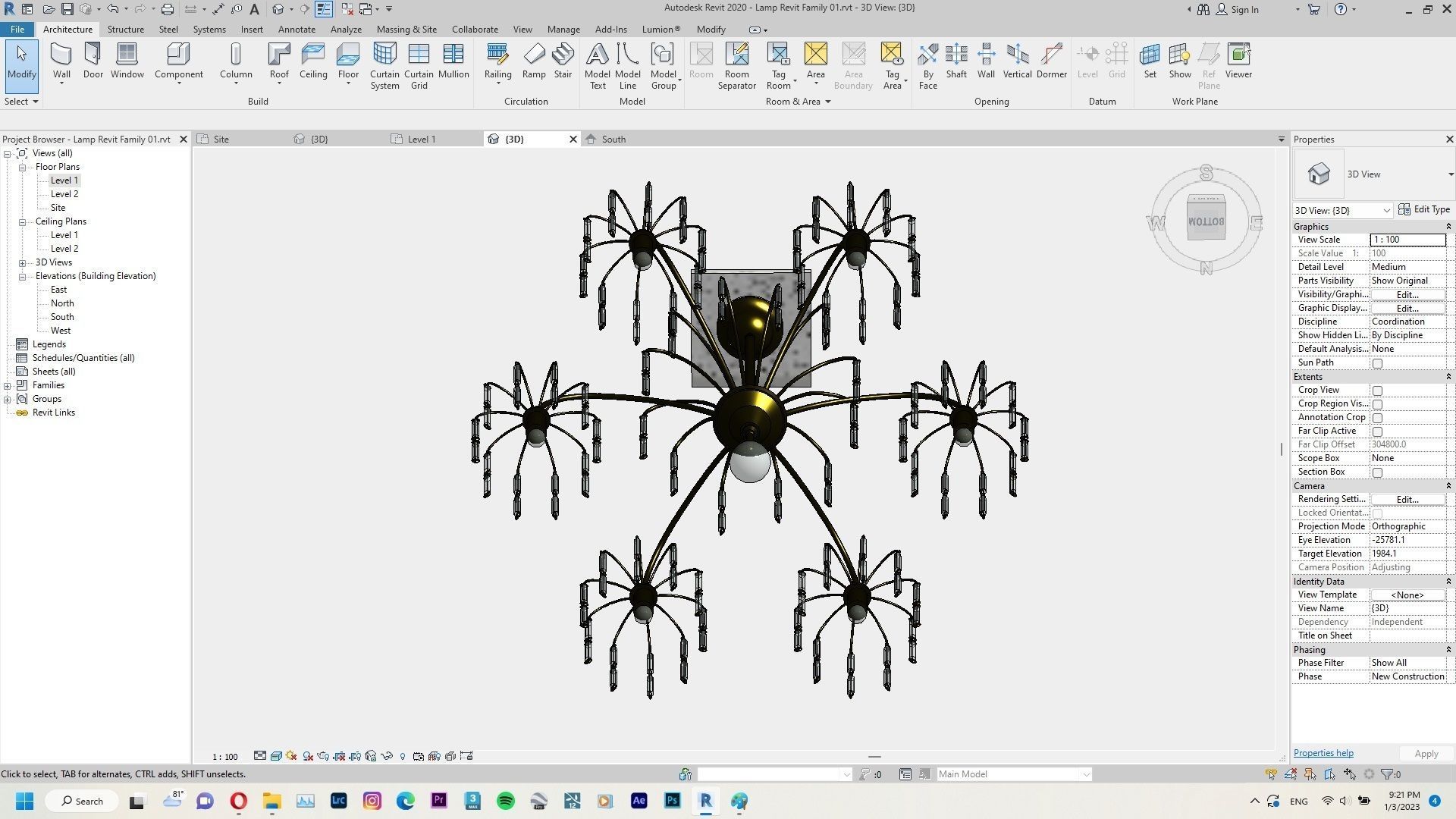 Chandelier or Classical Hanging Lamp Revit Family Interior 3D model ...