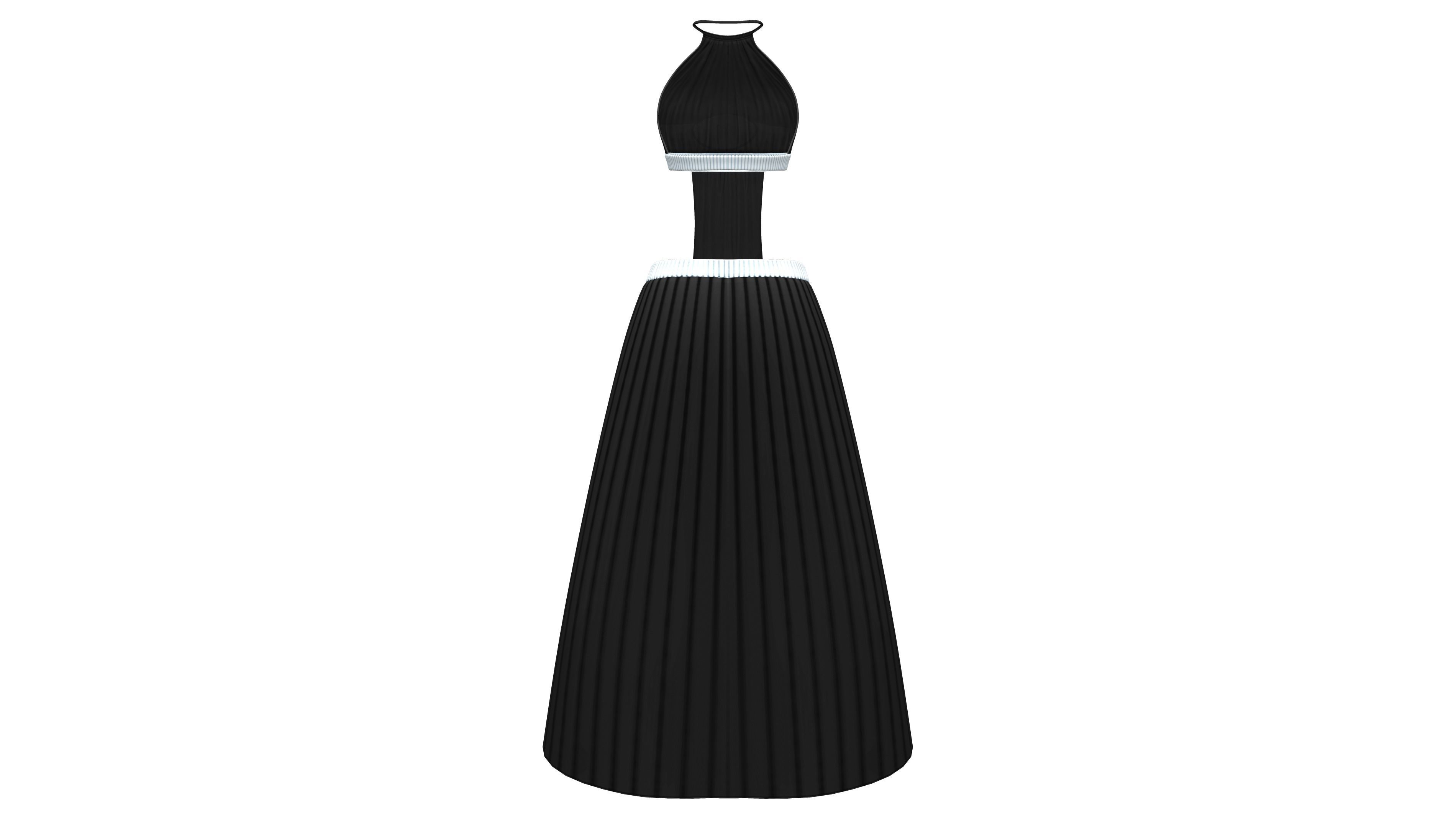 3D model Black Midriff Top Long Strips Skirt Outfit VR / AR / low-poly ...