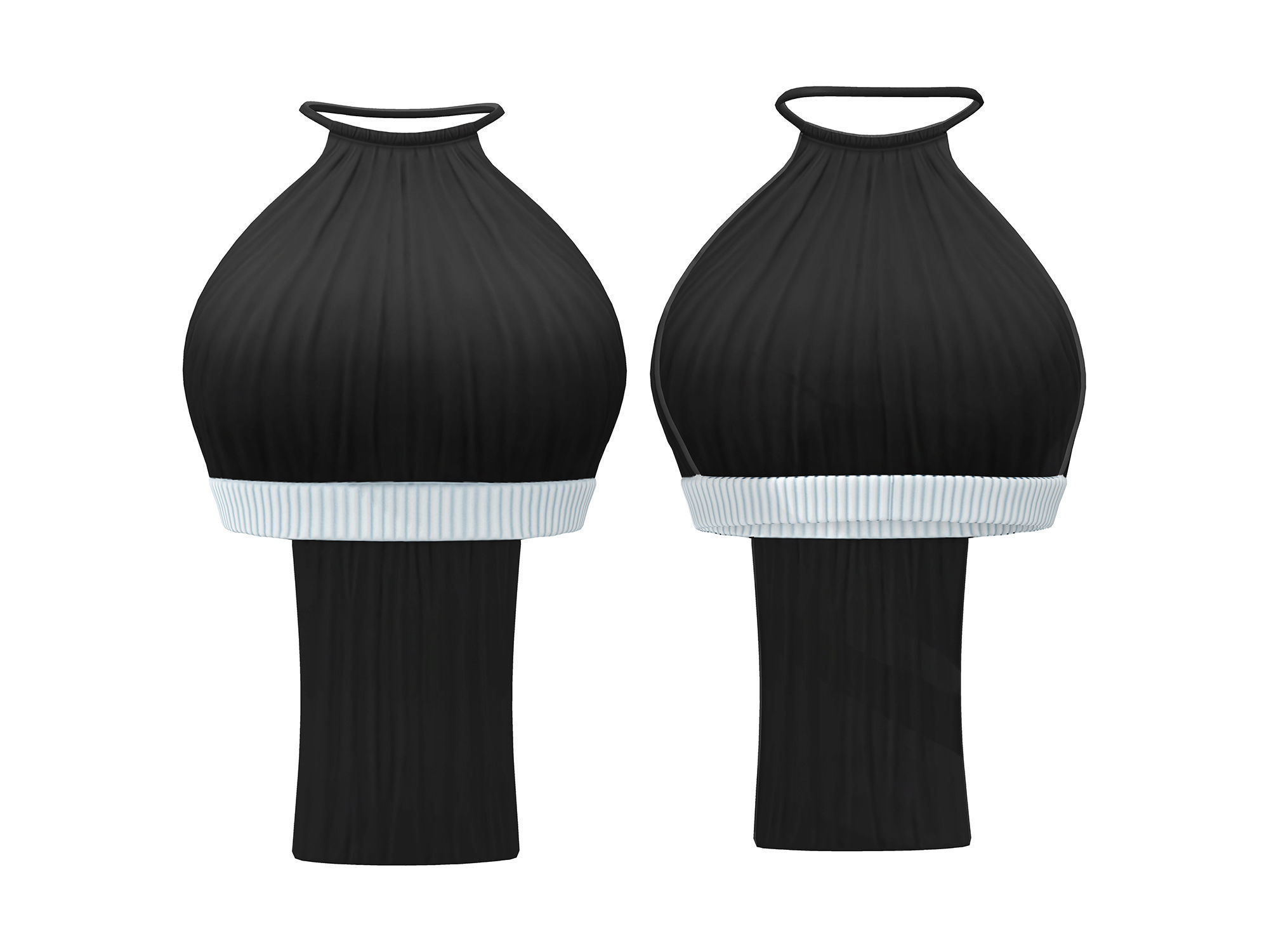 3D model Black Midriff Top Long Strips Skirt Outfit VR / AR / low-poly ...