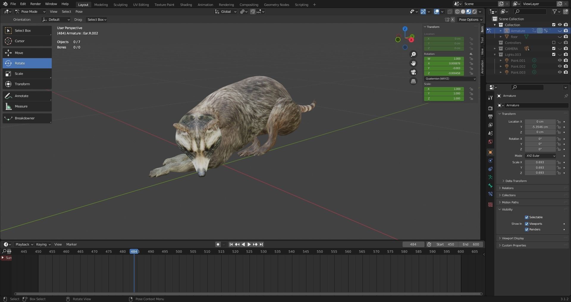 3D model 3D Fur Raccoon Rigged Animation in Blender VR / AR / low-poly ...
