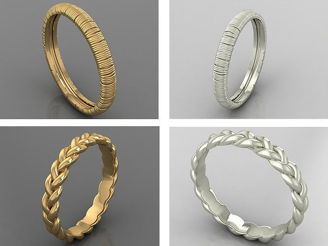Rings collection 3D Print 3D print model 3D model braided wed... | CGTrader
