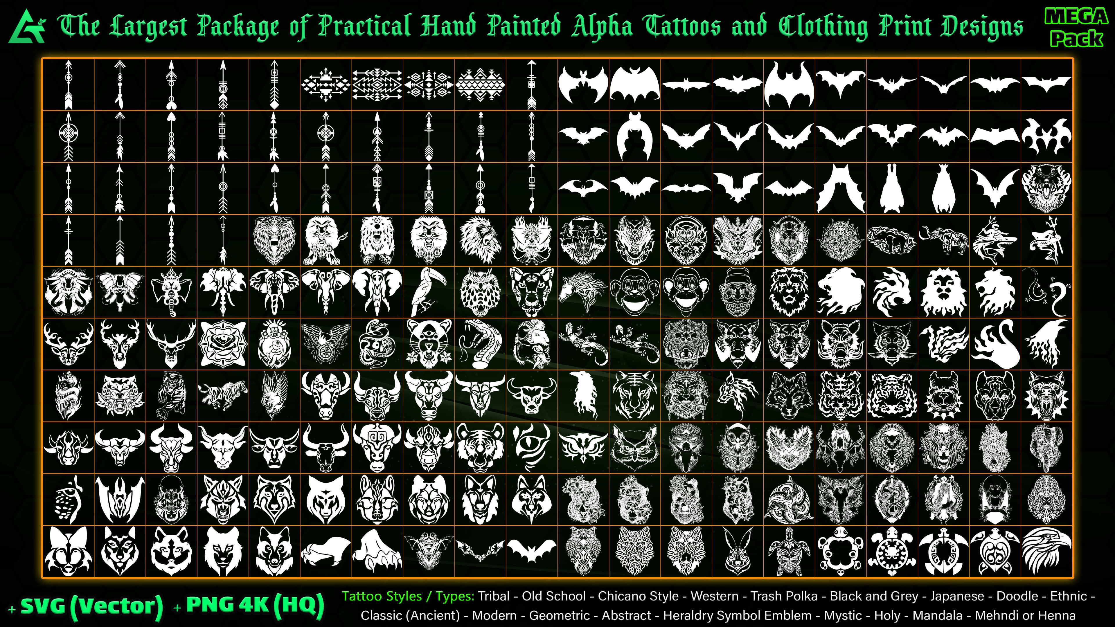 4000 Hand Painted Alpha Tattoos and Clothing Print Designs-Vol 9 ...