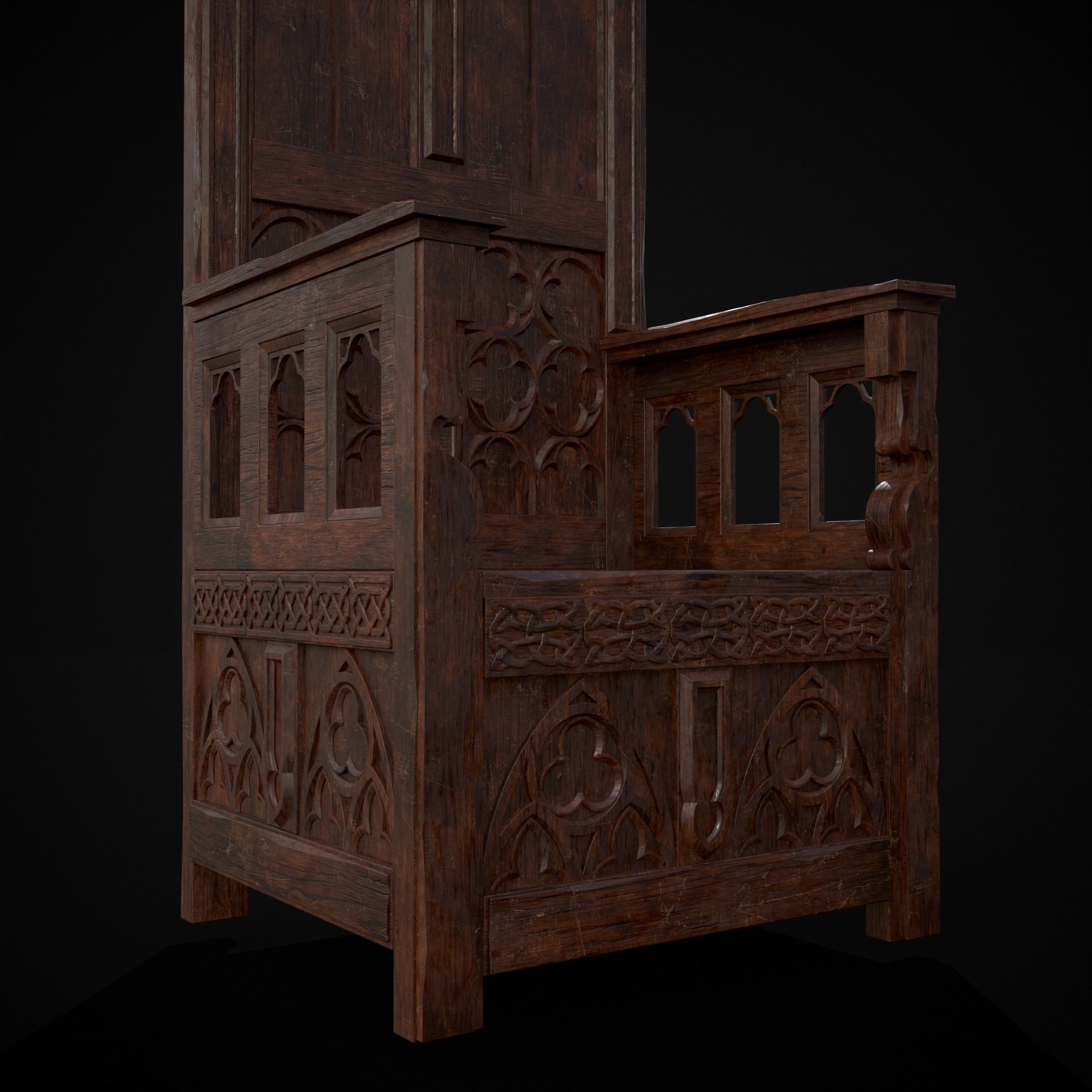 3D model Medieval Wooden Antique Gothic Throne VR / AR / low-poly | CGTrader