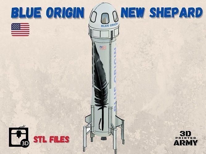 Blue Origin New Shepard Rocket -STL files for 3D printing 3D model 3D ...