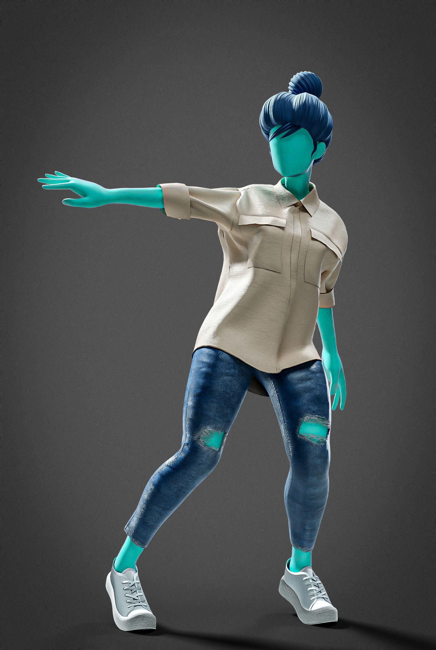 3D model Stylized motion design female character VR / AR / low-poly ...