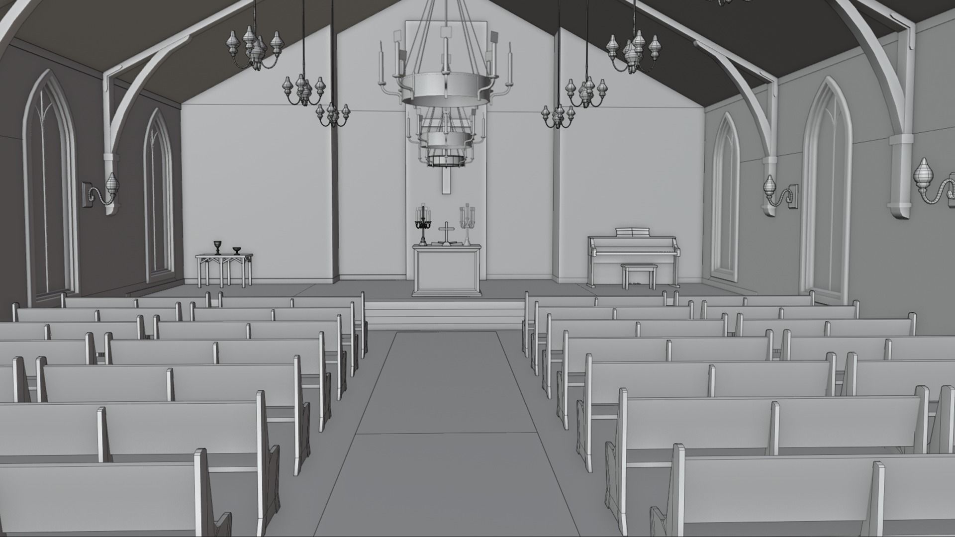 3D model Low Poly Old Church With Interior VR / AR / low-poly | CGTrader