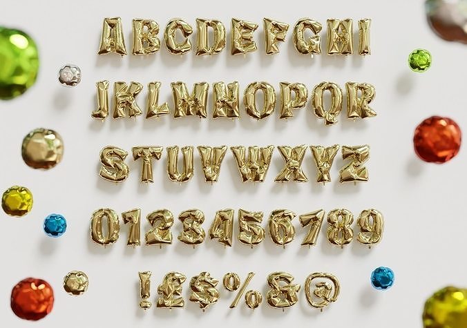 Balloons Alphabet Numbers and Symbols - 42 Alphanumeric Chars 3D model ...