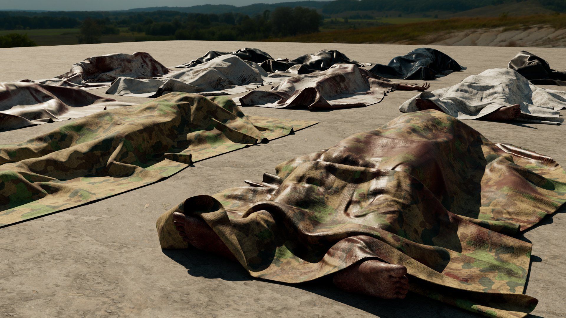 Apocalyptic Dead Bodies Under Sheets 3D model | CGTrader