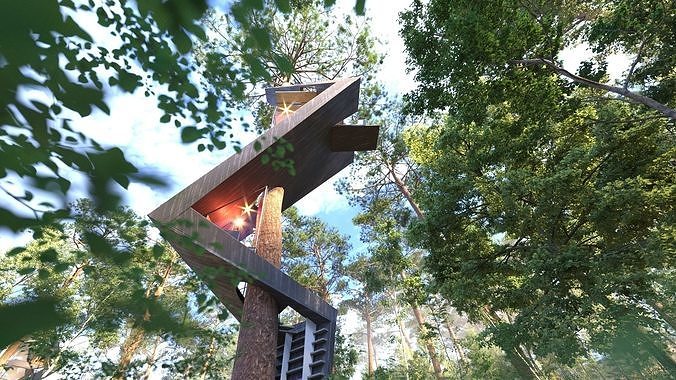 Treehouse in the forest jungle 4k vid full project presentation 3D ...