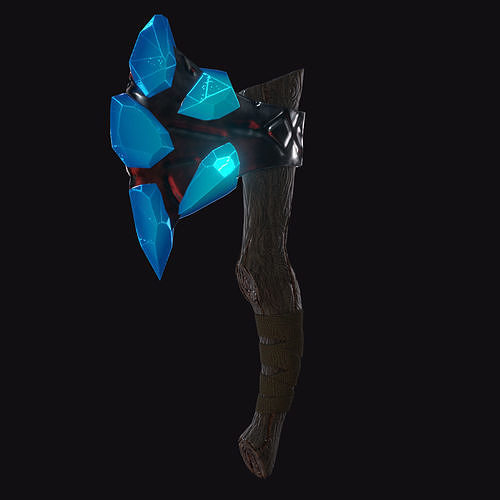 3D model Axe with crystals PBR Low-poly 3D model VR / AR / low-poly ...