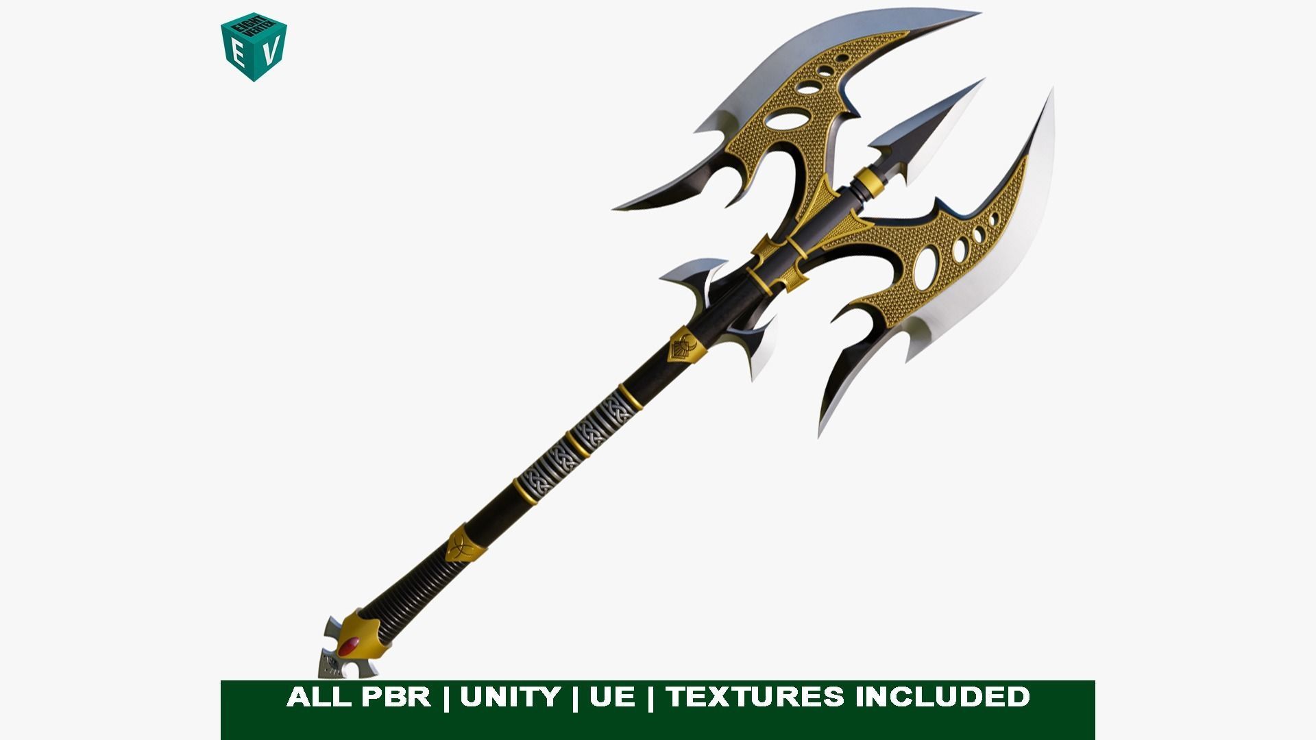 3D model Battle Axe 01 Golden All PBR Unity UE Textures Included VR / AR / low-poly | CGTrader