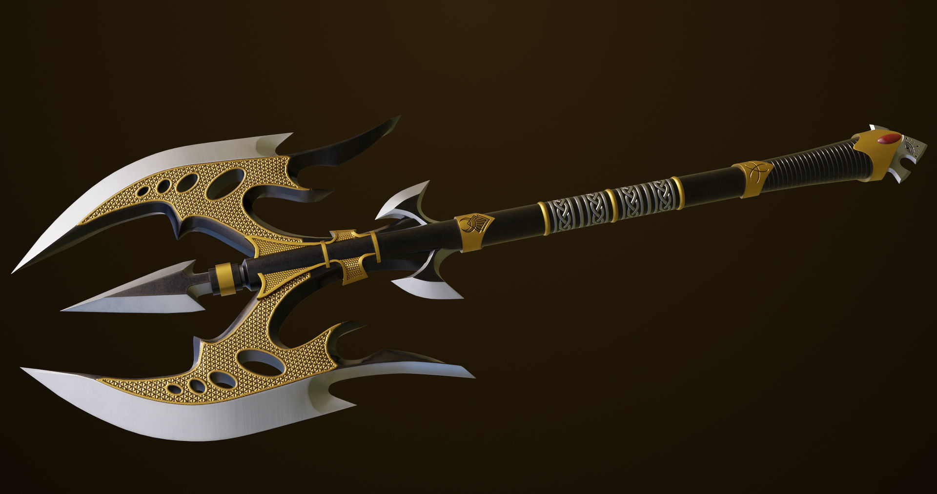 3D model Battle Axe 01 Golden All PBR Unity UE Textures Included VR ...