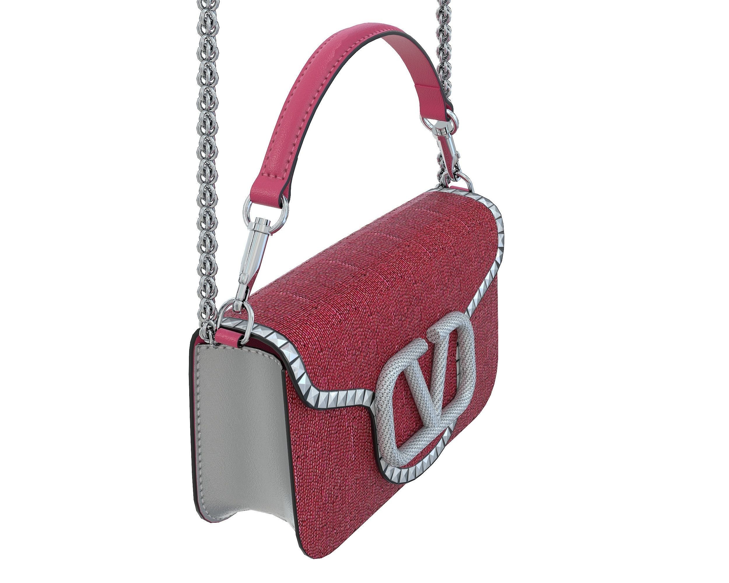 3D model Valentino Garavani Loco Embroidered Crystal Shoulder Bag Pink ...