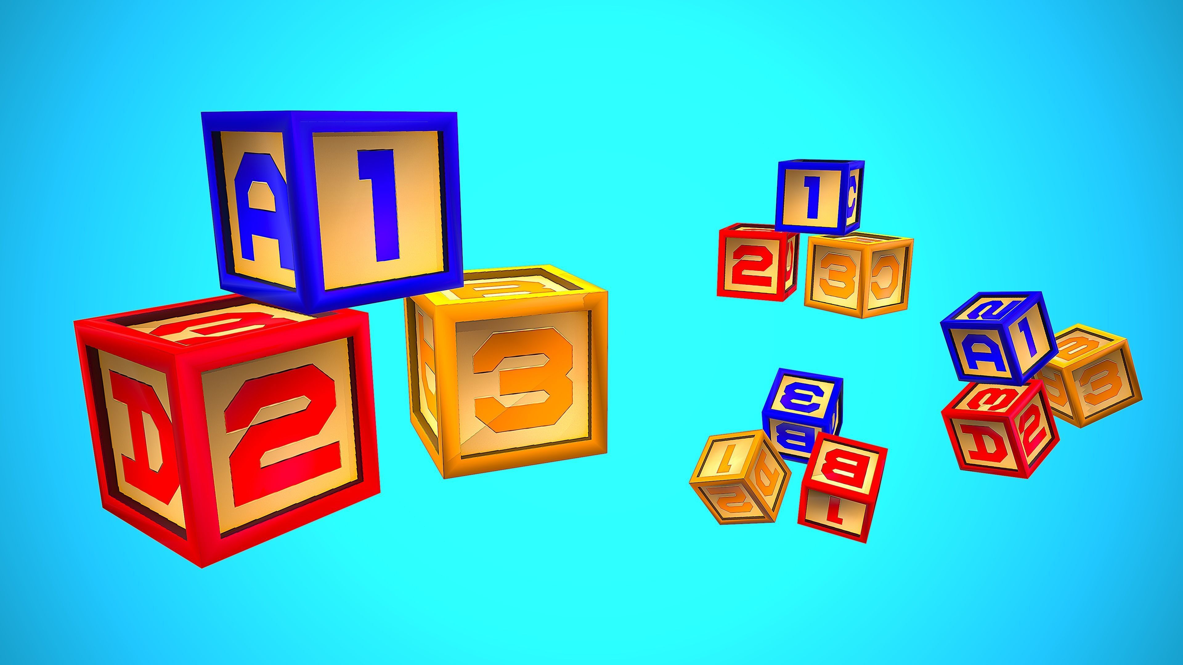 3D model ABC 123 WOOD BLOCK DICE TOY CARTOON STYLIZED VR / AR / low ...