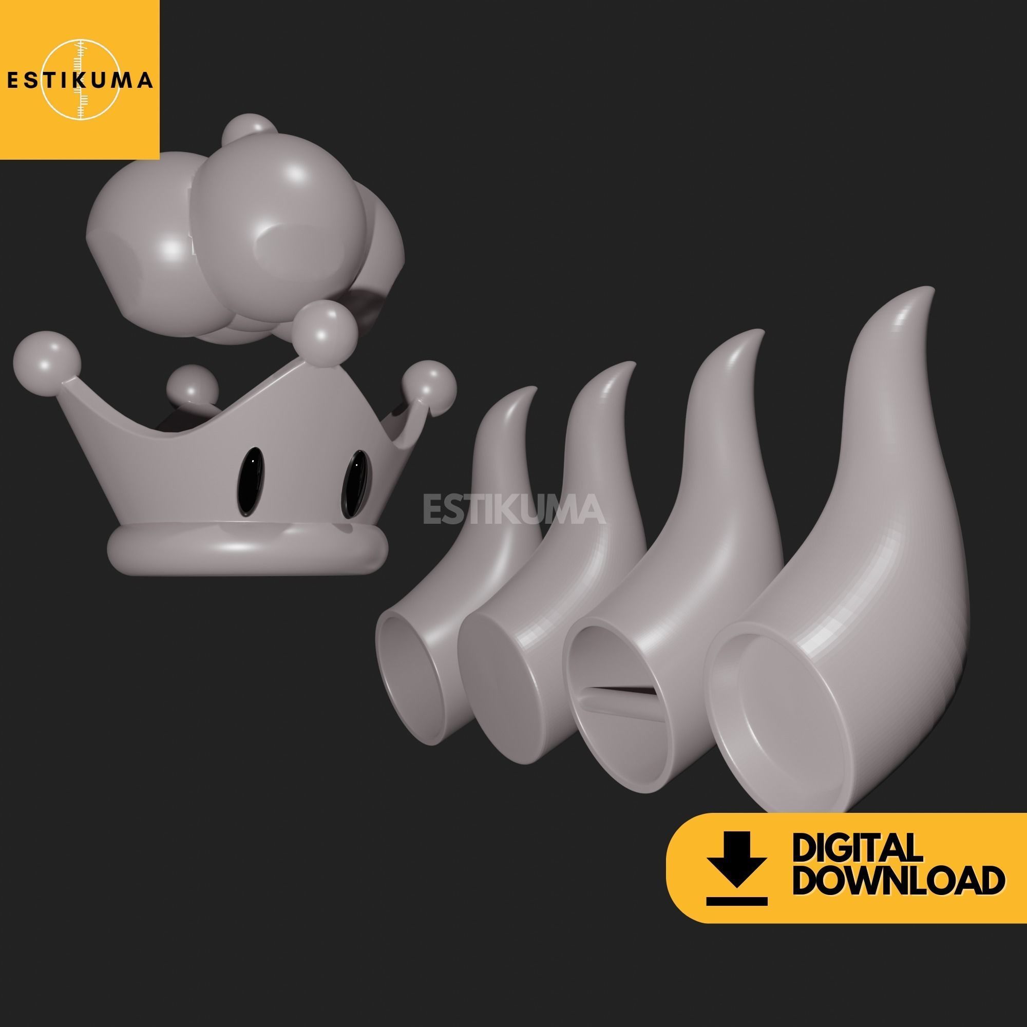 Bowsette Crown and Horns STL 3D Files Digital Download 3D model 3D ...