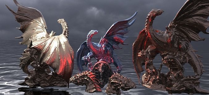 Great Wyvern Arthurian Dragon Statue Collection 3D model | CGTrader
