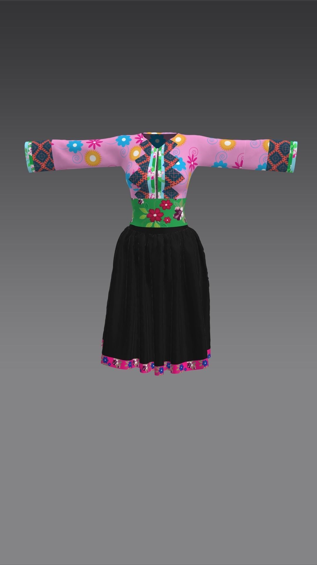 outfit black dress for Hmong female cartoon 3d 3D model | CGTrader