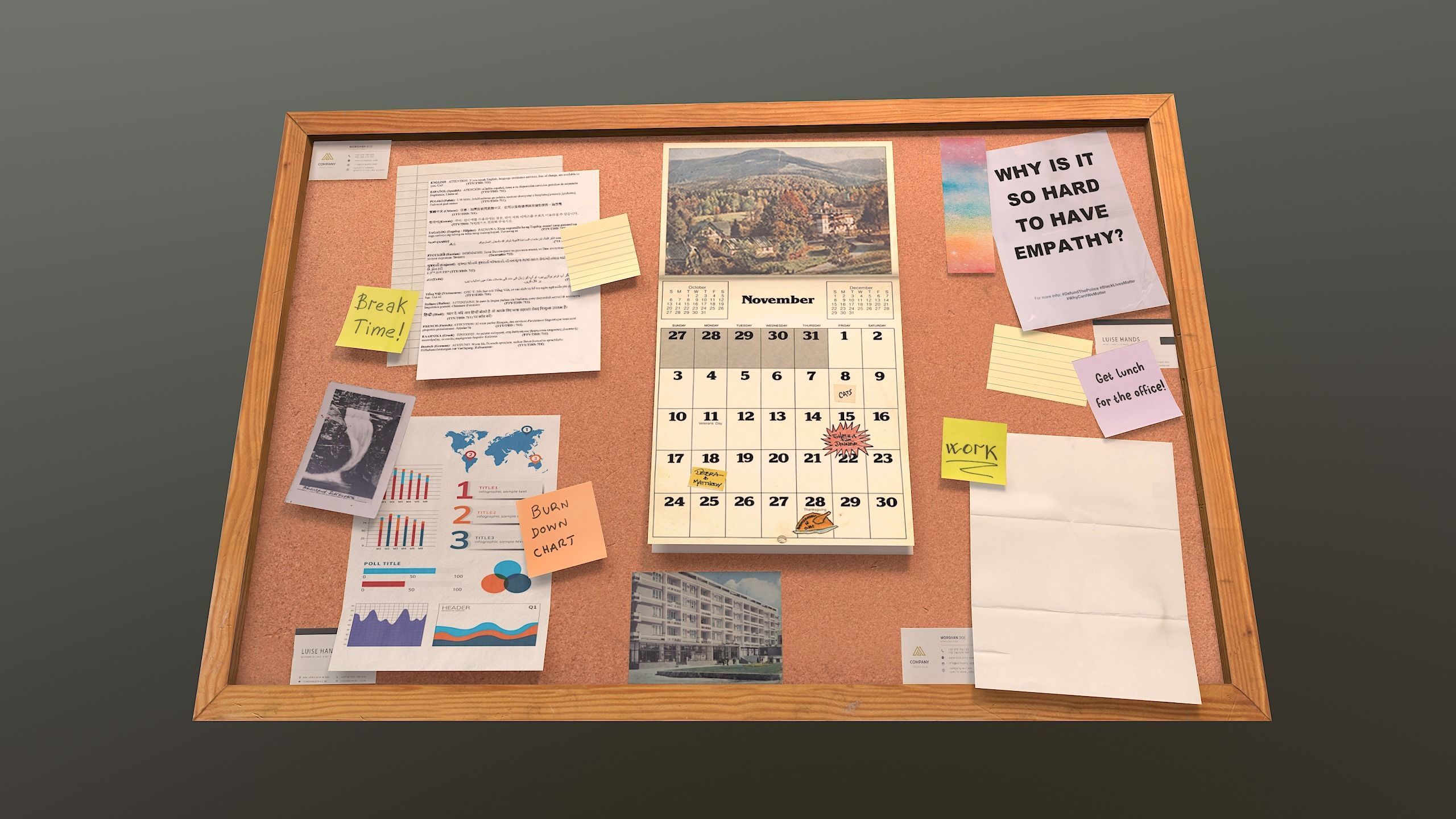 Busy Bulletin Board Indoor Office Prop Game Asset Low Poly 3D model ...