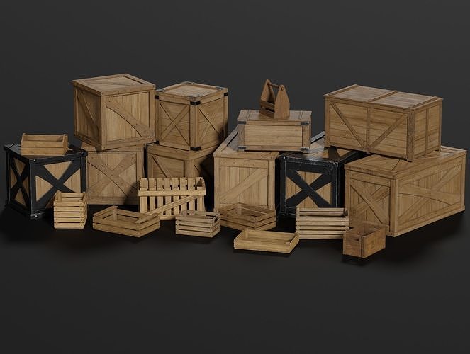 3D model LowPoly PBR 20 Wooden Crates Pack 3D Models VR / AR / low-poly ...