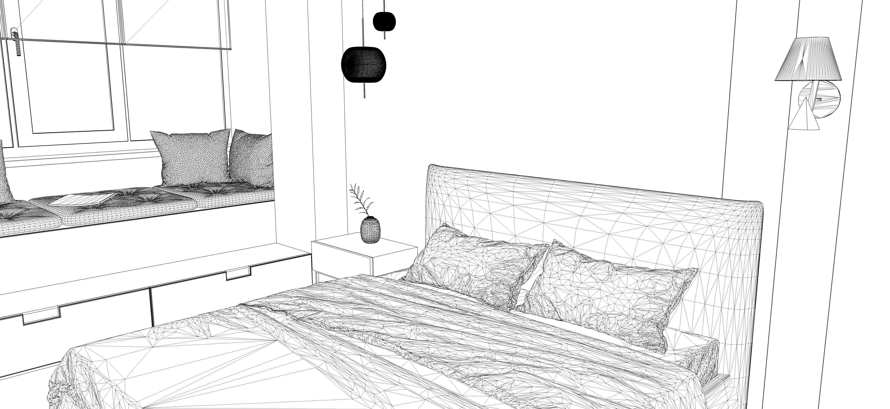 Cozy bedroom with a window seat 3D model | CGTrader