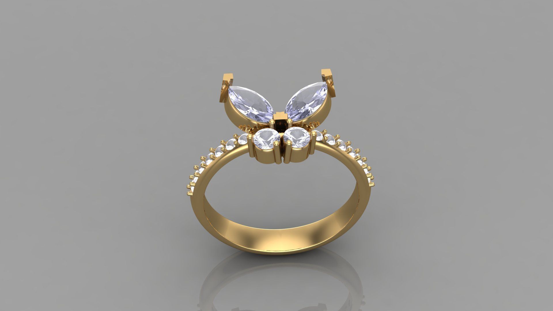 Butterfly Ring Solitair diamond ring cad file 3d 3D model | CGTrader