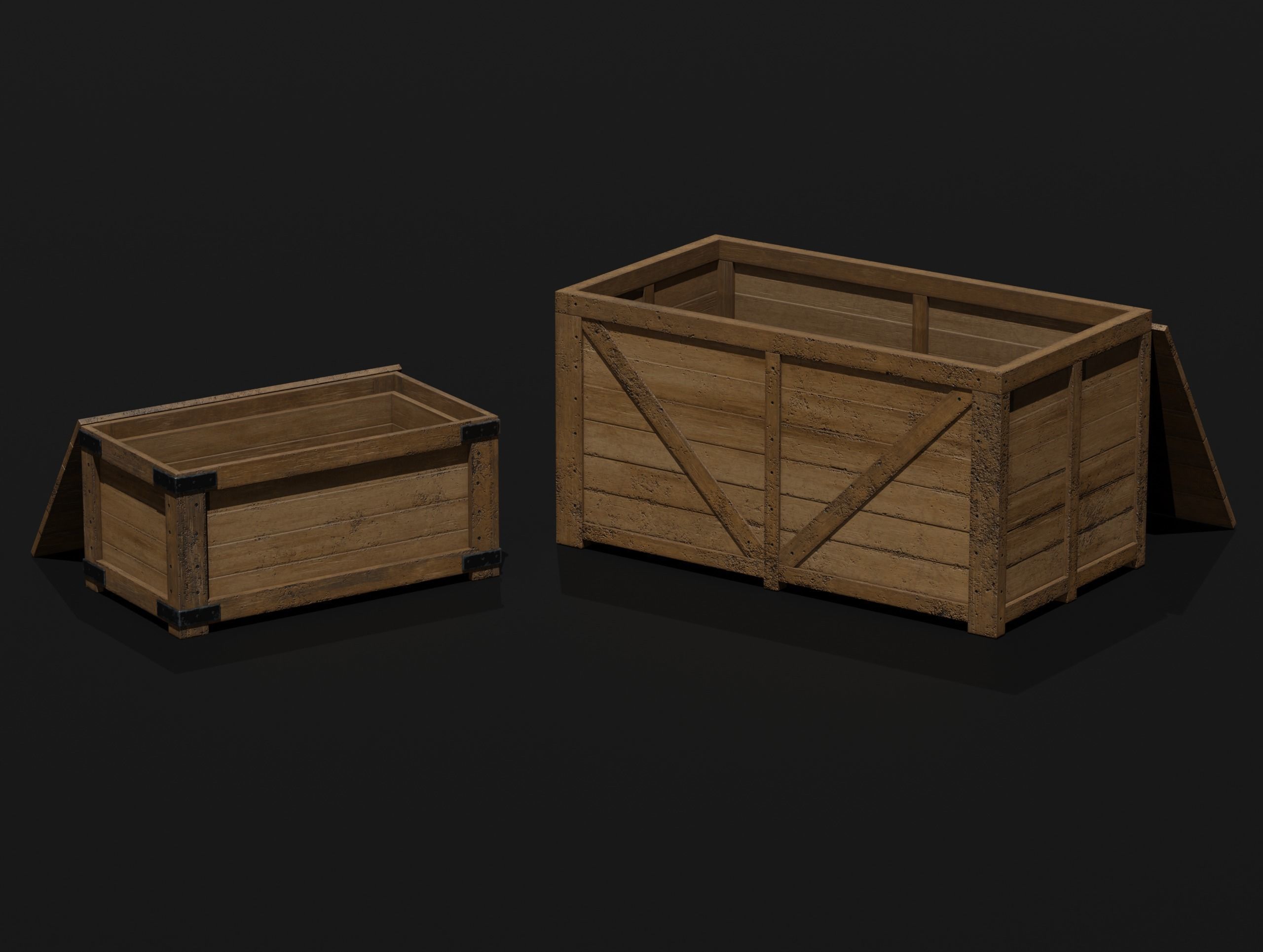 3D model LowPoly PBR 35 Wooden Crate Barrel props Pack 3D Models VR ...
