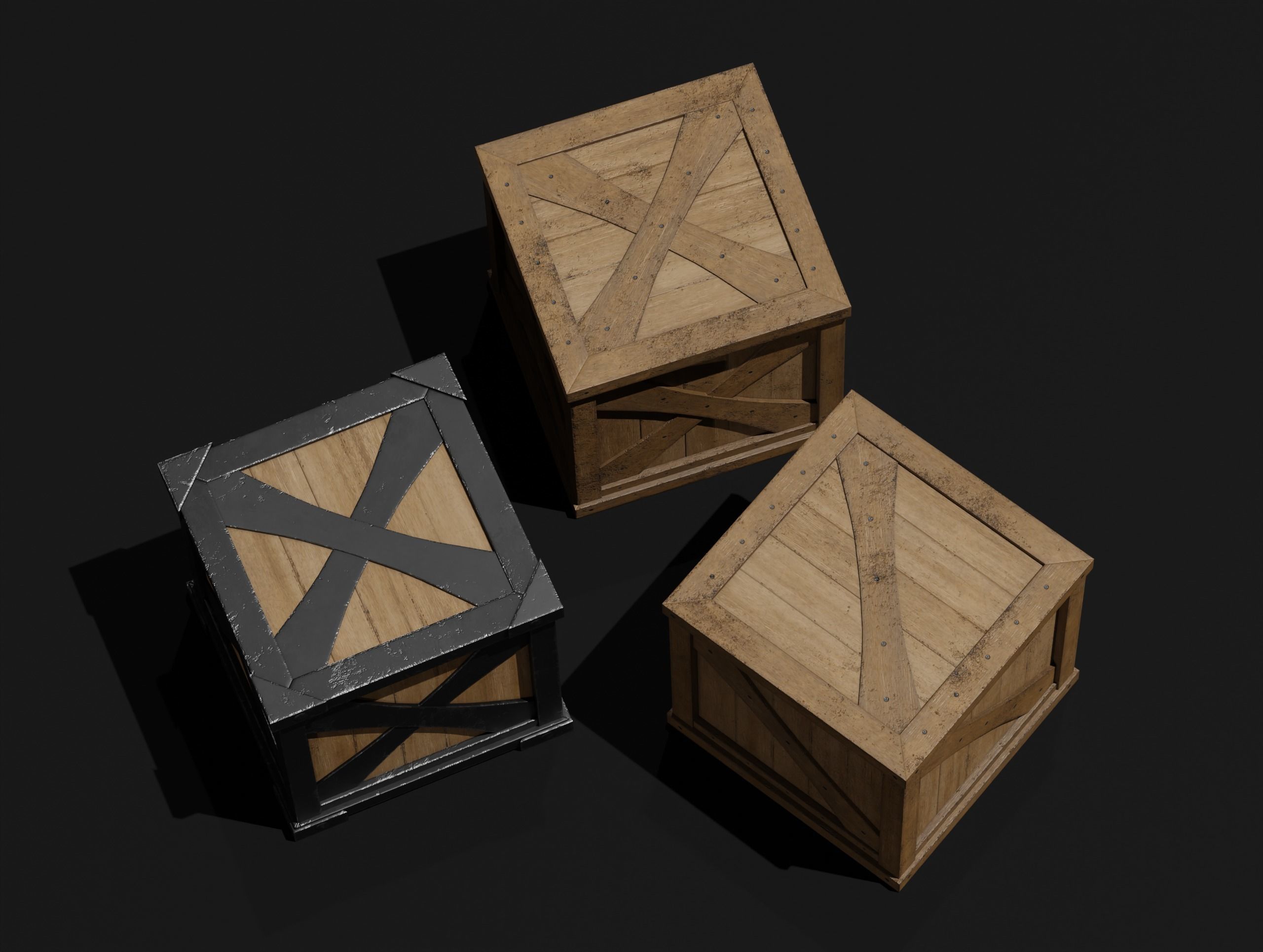 3D model LowPoly PBR 35 Wooden Crate Barrel props Pack 3D Models VR ...