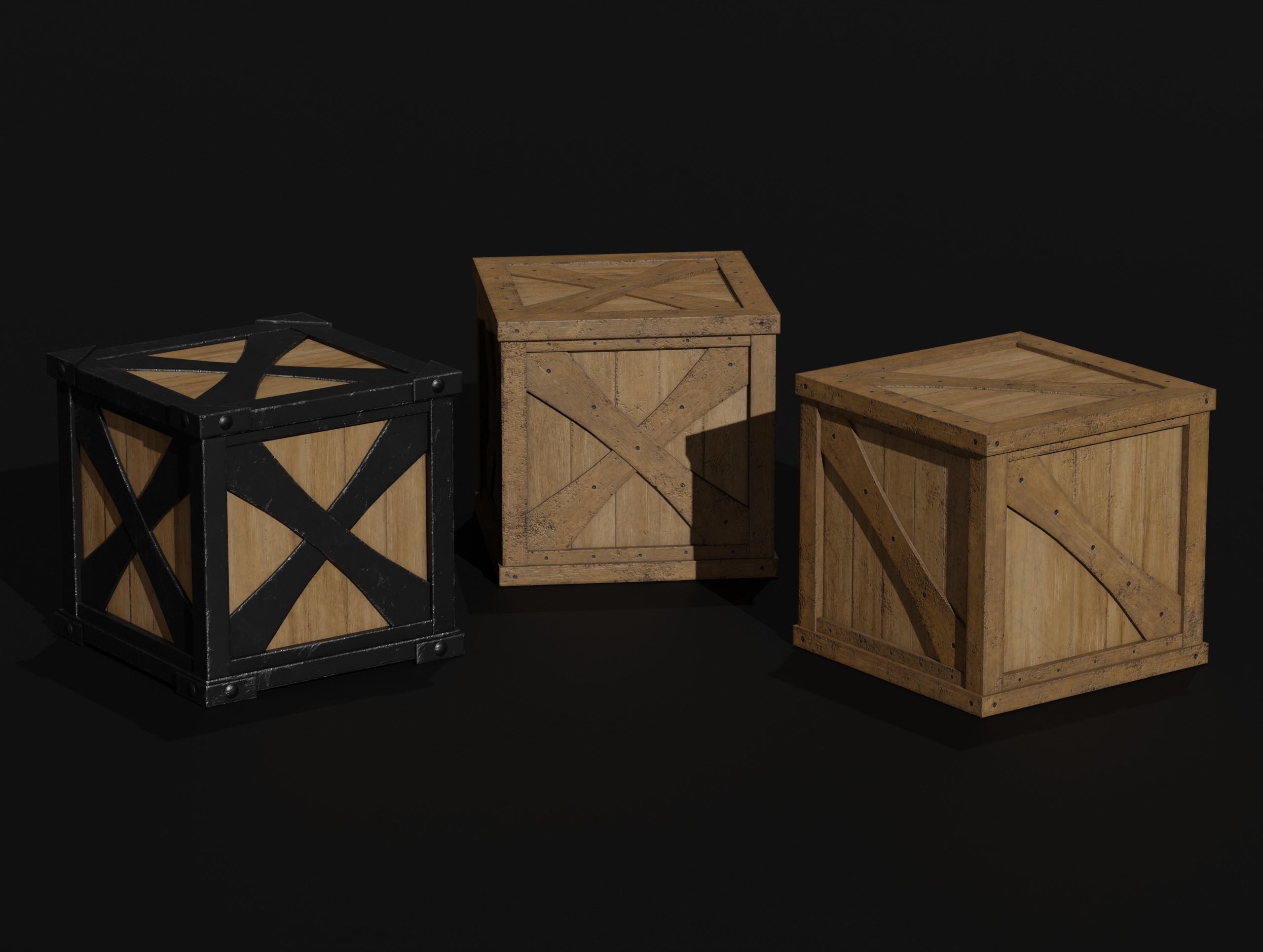 3D model LowPoly PBR 35 Wooden Crate Barrel props Pack 3D Models VR ...
