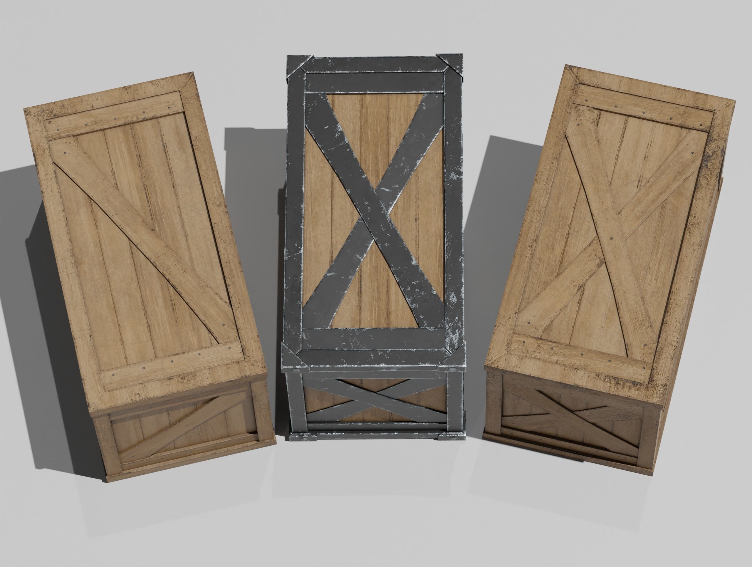 3D model LowPoly PBR 35 Wooden Crate Barrel props Pack 3D Models VR ...