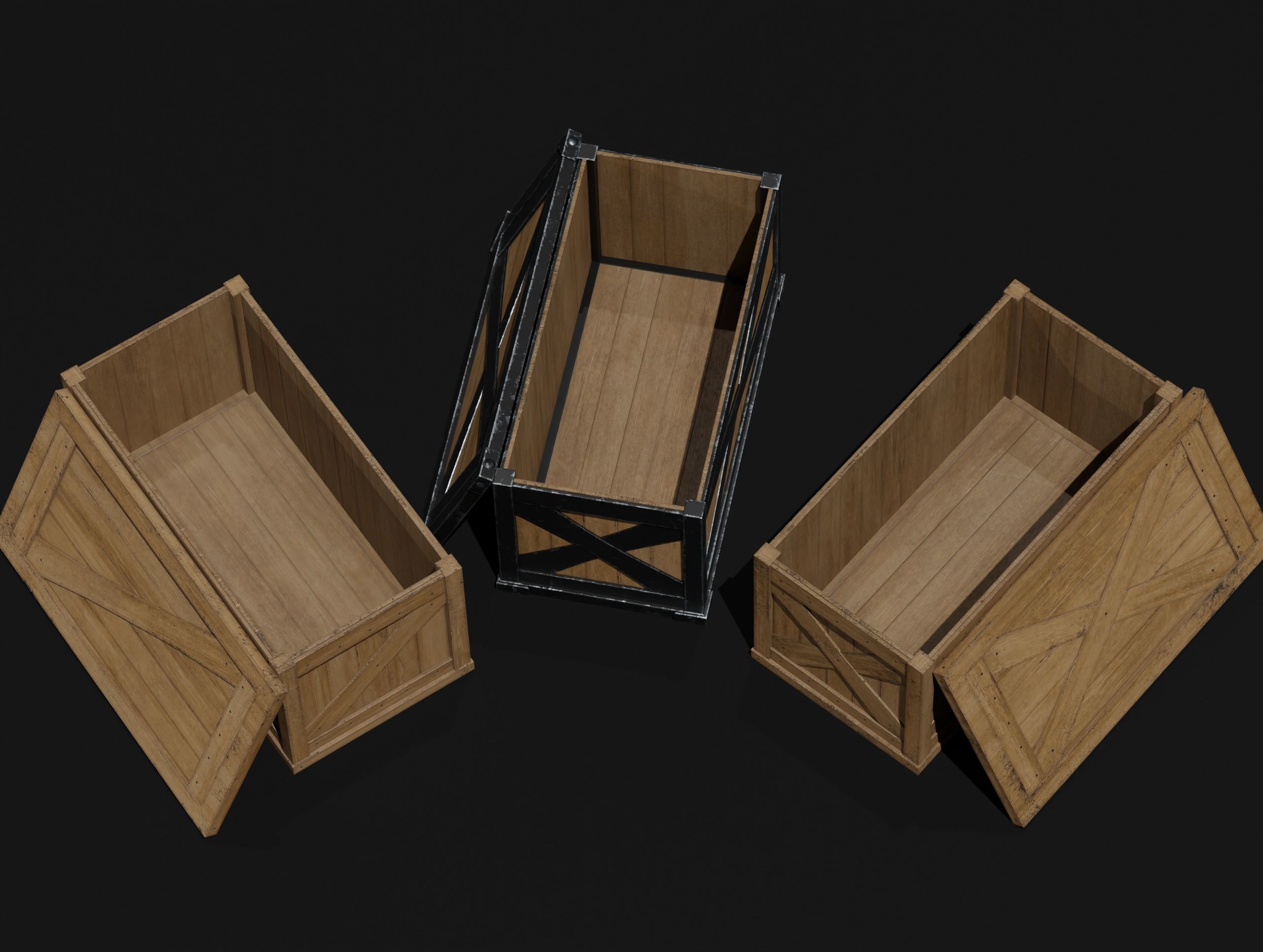 3D model LowPoly PBR 35 Wooden Crate Barrel props Pack 3D Models VR ...