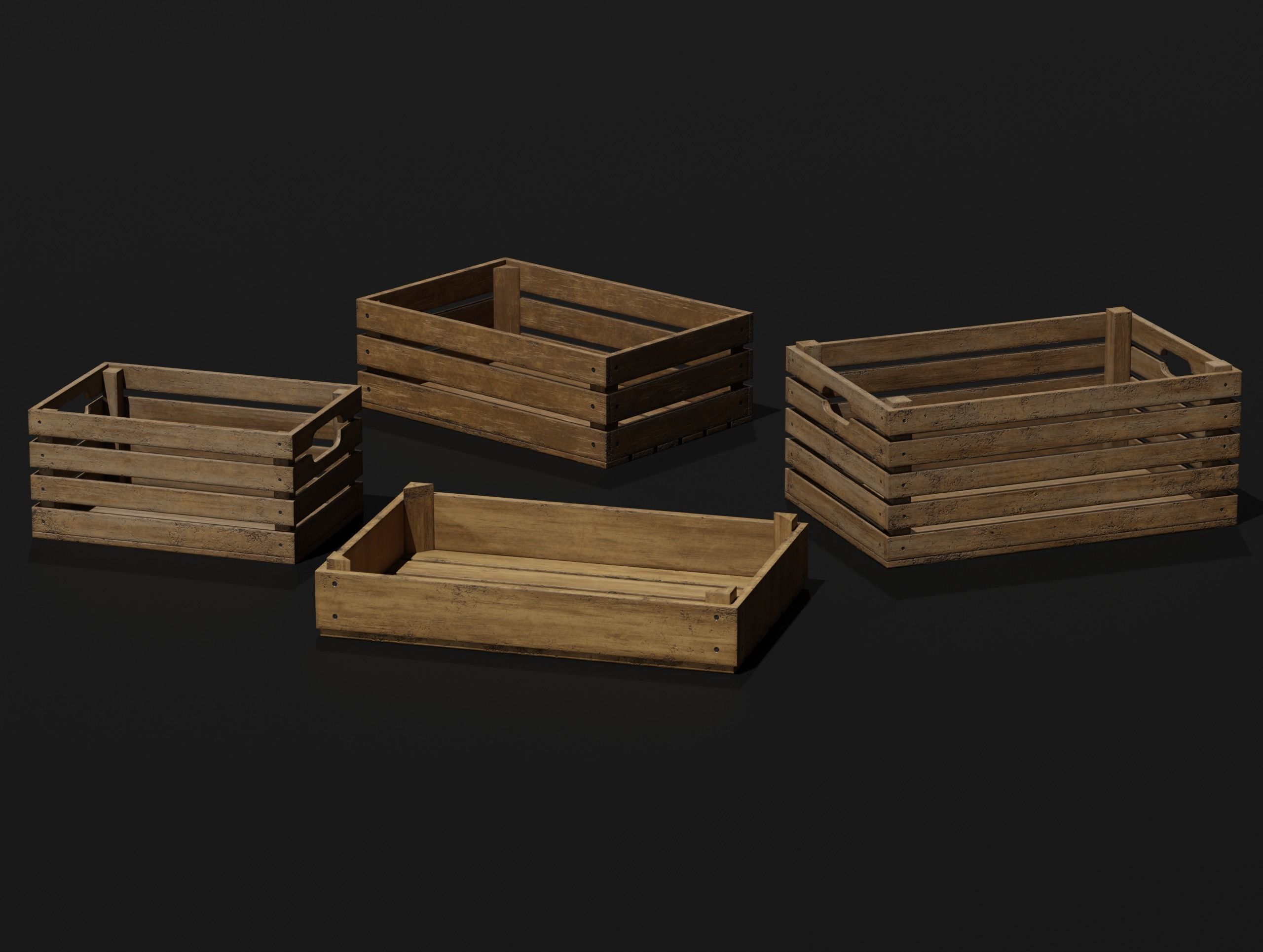 3D model LowPoly PBR 35 Wooden Crate Barrel props Pack 3D Models VR ...
