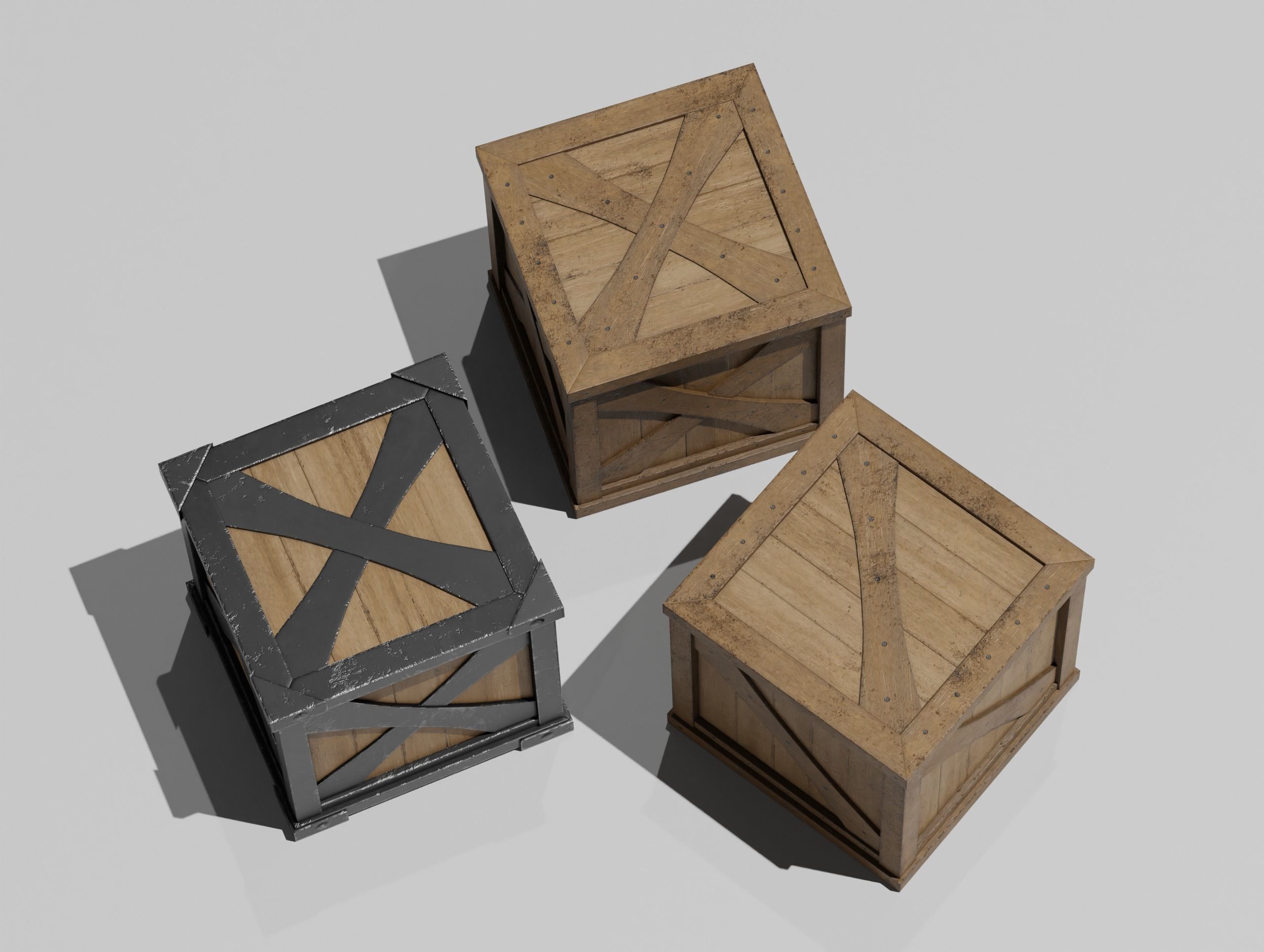 3D model LowPoly PBR 35 Wooden Crate Barrel props Pack 3D Models VR ...