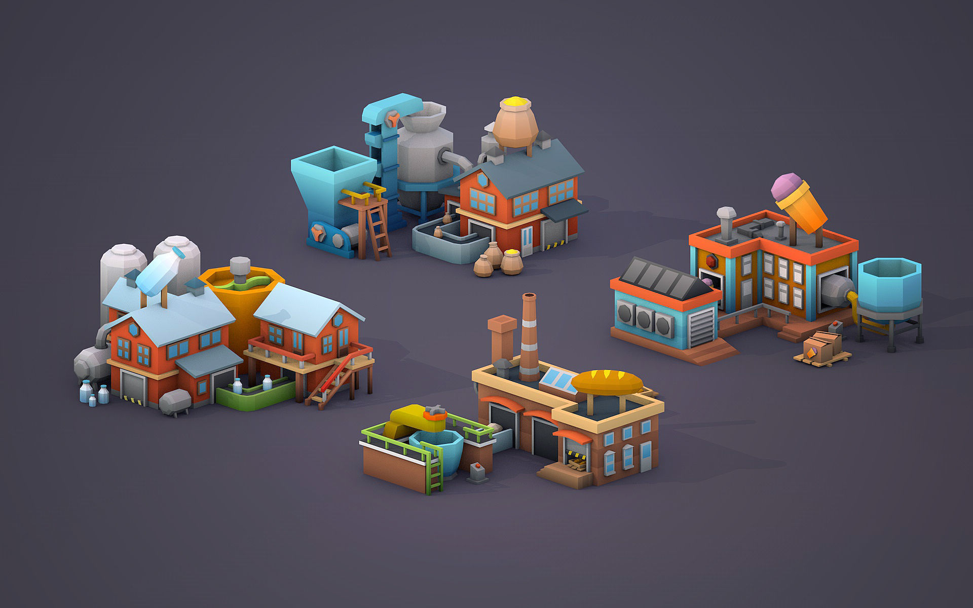 3D model Factories Low Poly Houses VR / AR / low-poly | CGTrader