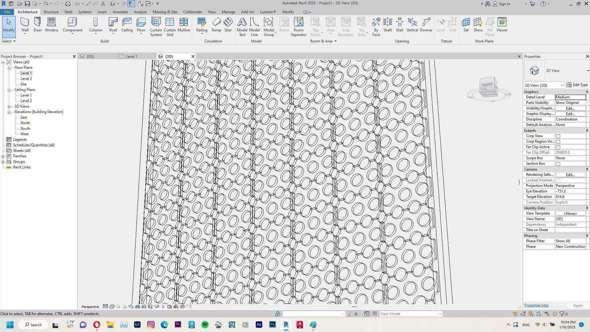 Curtain wall Revit Family - Perforated Metal Panel Sun Shading 3D model ...