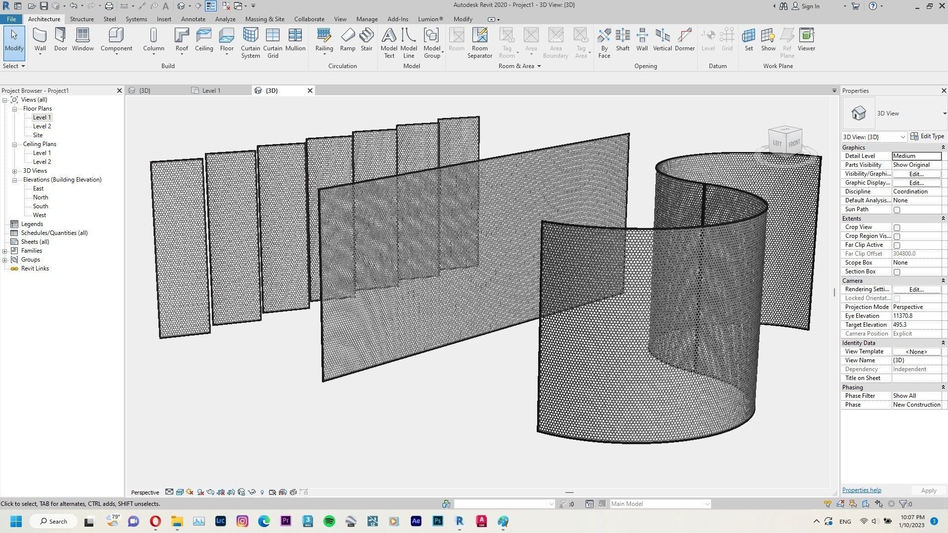 Curtain wall Revit Family - Perforated Metal Panel Sun Shading 3D model ...