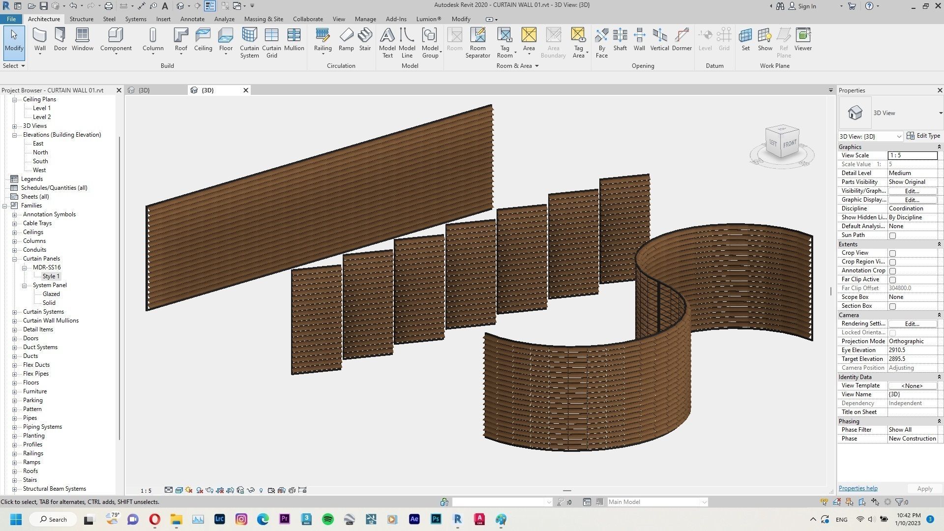 curtain wall revit family - wooden sun shading 3D model | CGTrader