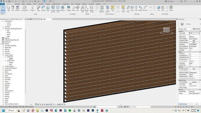 curtain wall revit family - wooden sun shading 3D model | CGTrader