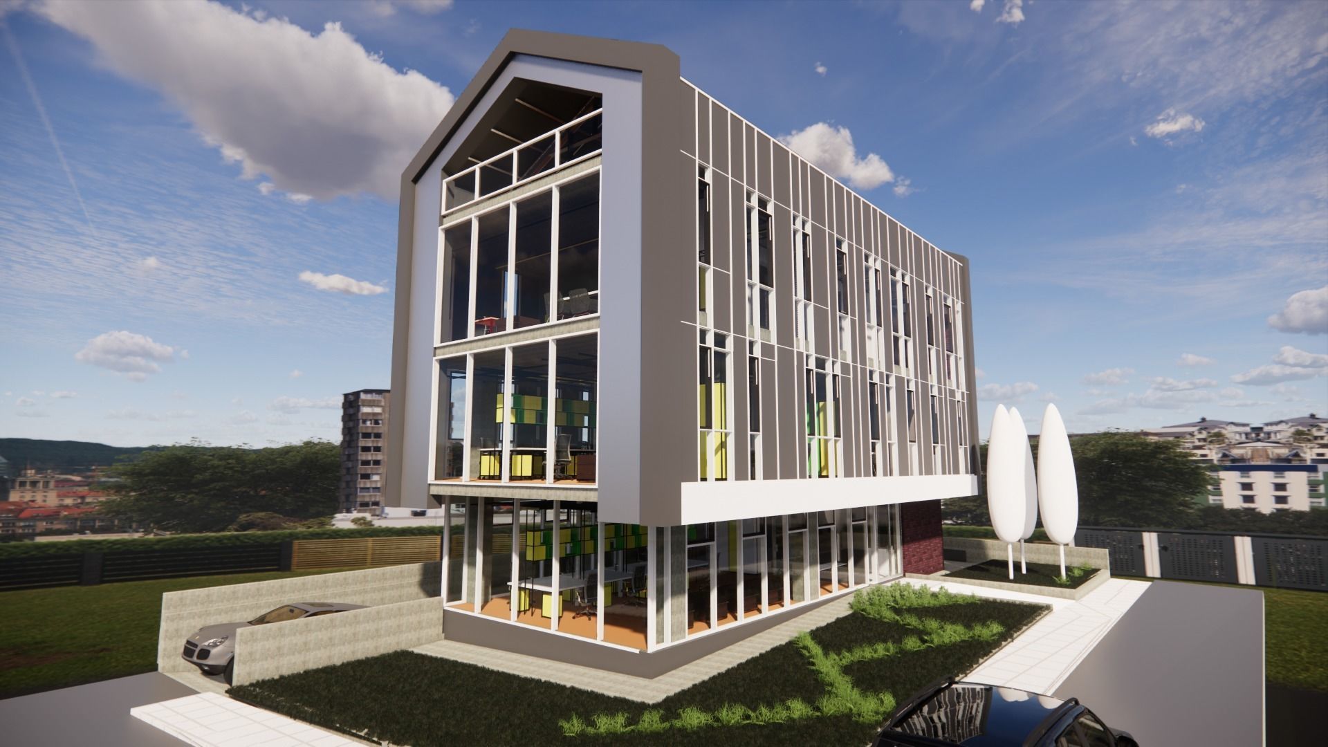 Revit BIM Modern Office Building With Stunning Facade System 3D model ...