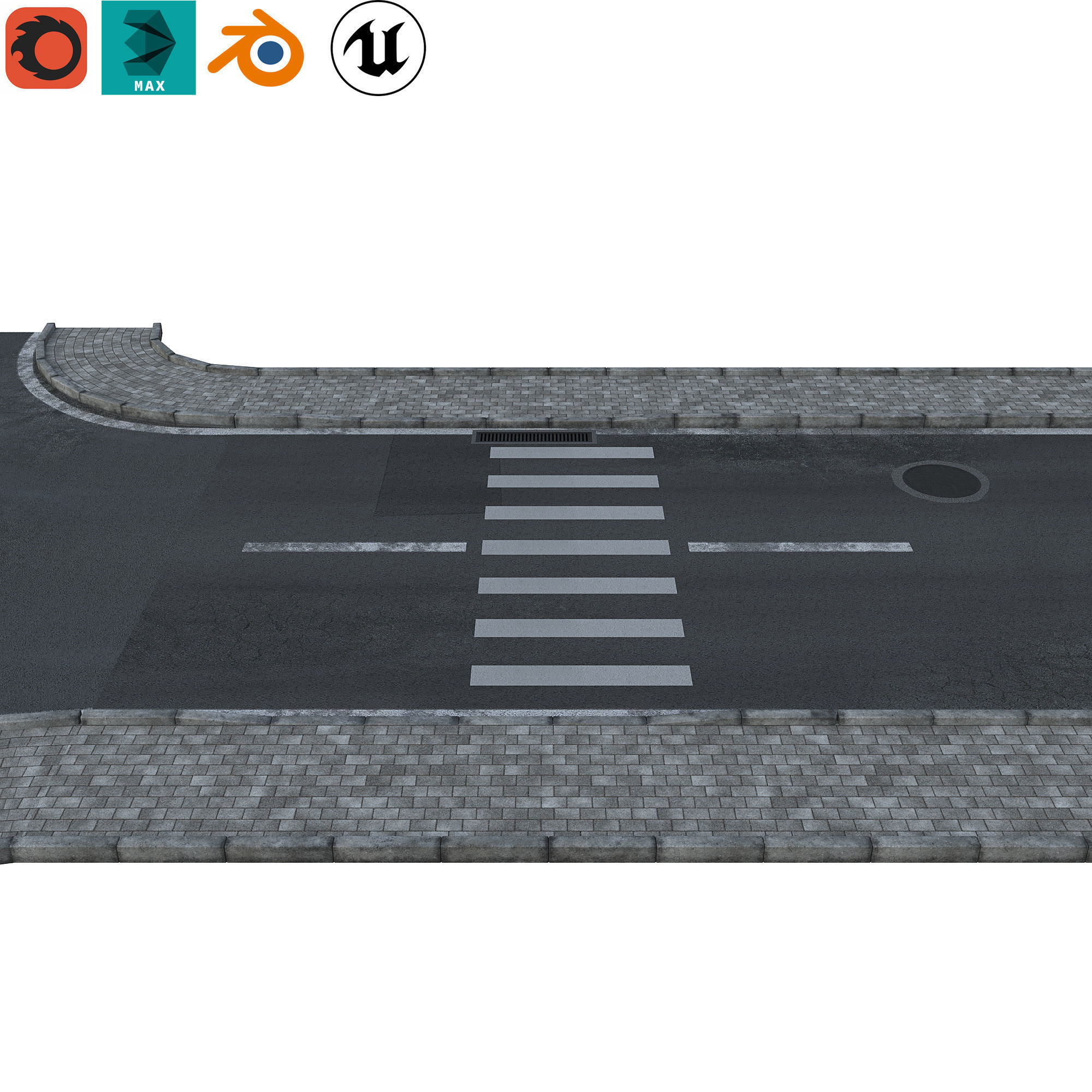 3D model city road asset exta low poly VR / AR / low-poly | CGTrader