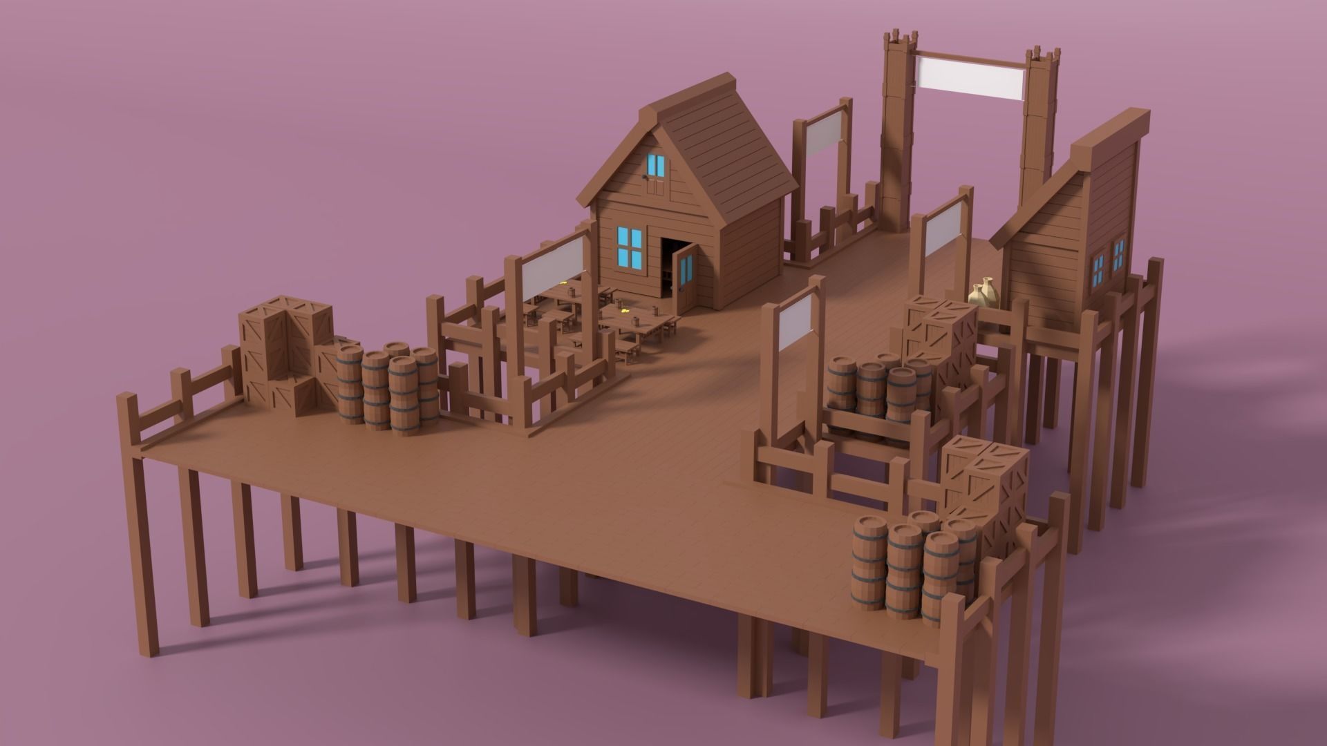 3D model Cartoon Medieval Port and Props VR / AR / low-poly | CGTrader