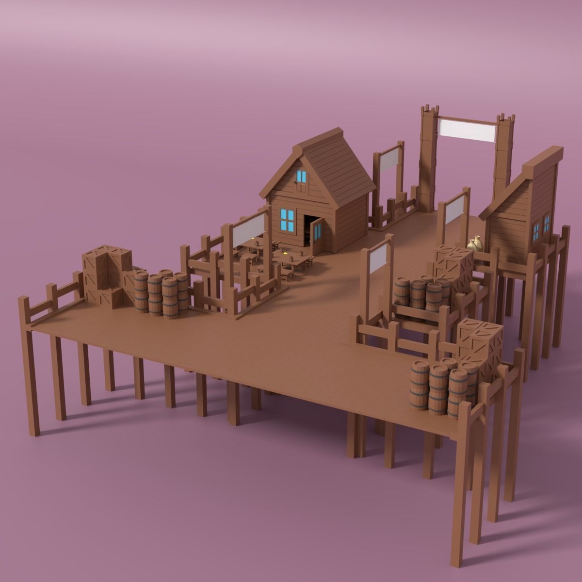 3D model Cartoon Medieval Port and Props VR / AR / low-poly | CGTrader