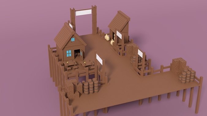 3D model Cartoon Medieval Port and Props VR / AR / low-poly | CGTrader