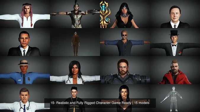 15- Realistic and Fully Rigged Character Game Ready 3D Model Collection ...