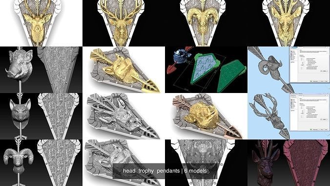 head trophy pendants 3D Model Collection | CGTrader