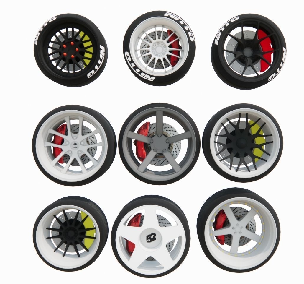 PACK-WHEEL RIMS TIRES free 3D model | CGTrader