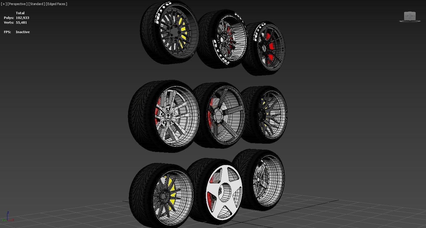 PACK-WHEEL RIMS TIRES free 3D model | CGTrader